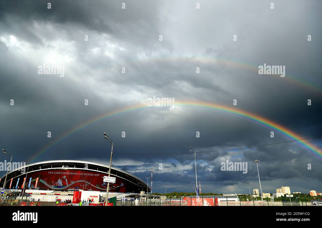 Rainbow over football match hi-res stock photography and images - Alamy