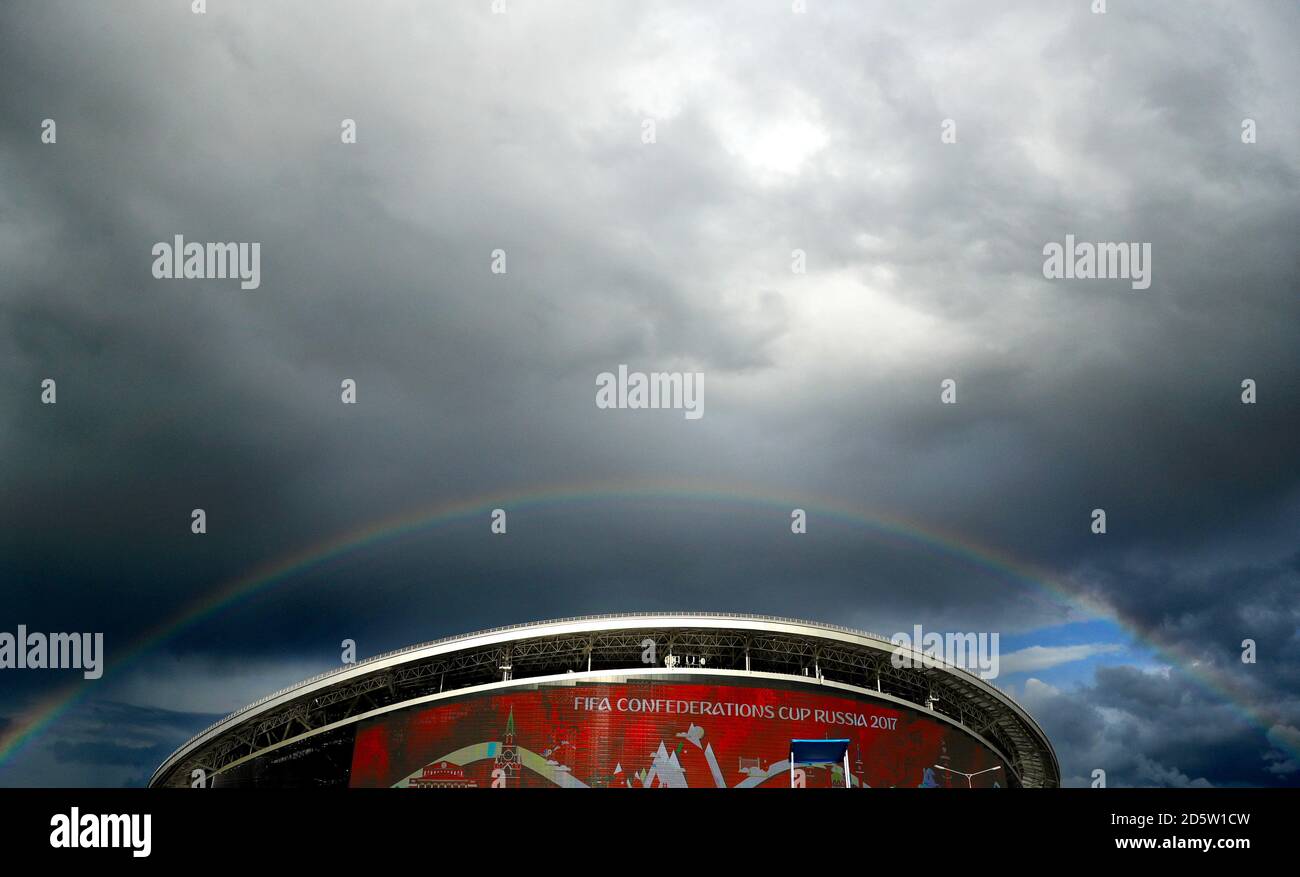 Rainbow over football match hi-res stock photography and images - Alamy