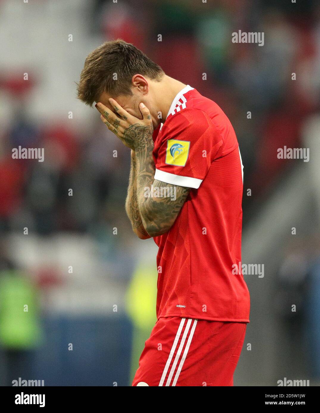 Russia's Fedor Smolov shows his dejection after the final whistle Stock ...