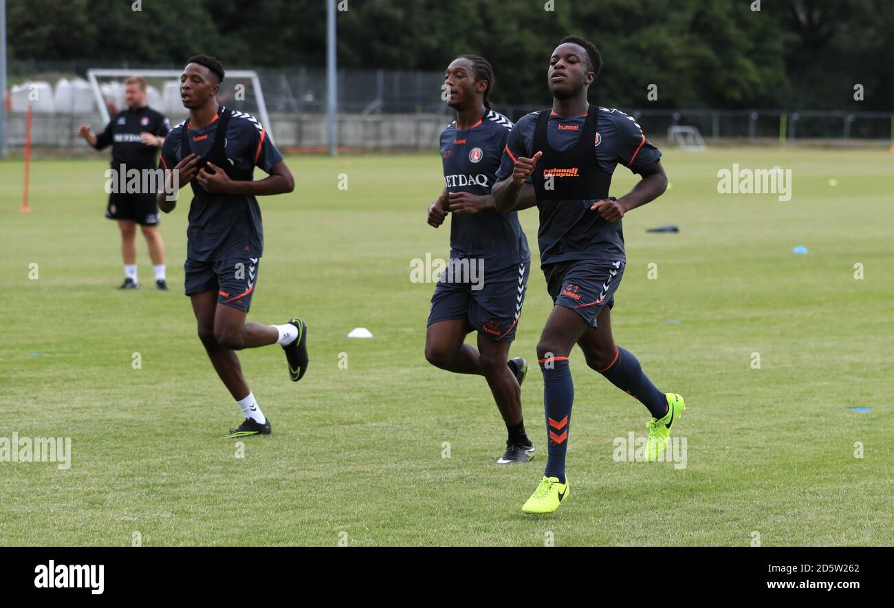 Charlton Athletic's Aaron Barnes (right) and Brandon Hanlan (centre ...