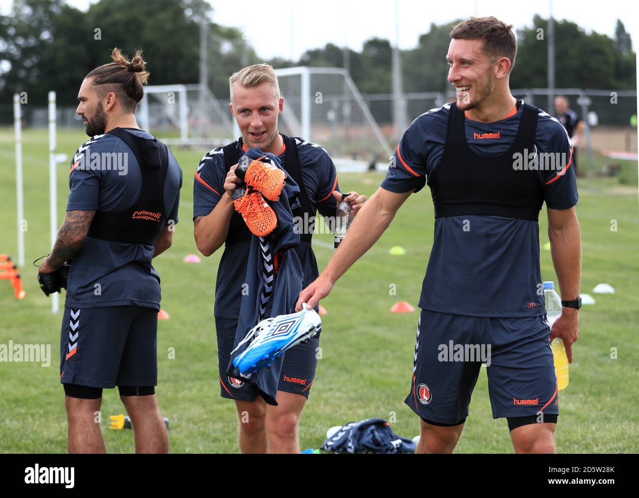 Charlton Athletic's Chris Solly (centre) and Jason Pearce, `(right ...