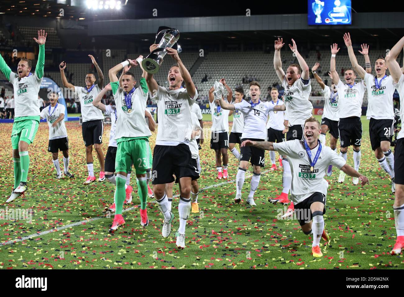Germany's Niklas Stark and teammates celebrate with the UEFA European ...