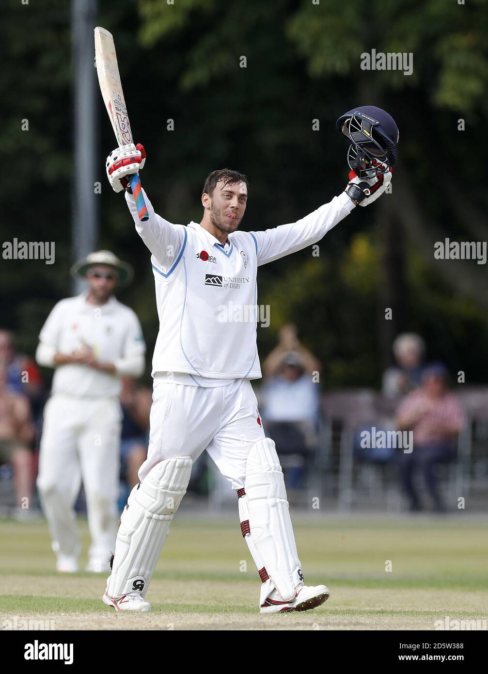 Derbyshire's Alex Hughes celebrates making a century against Durham ...