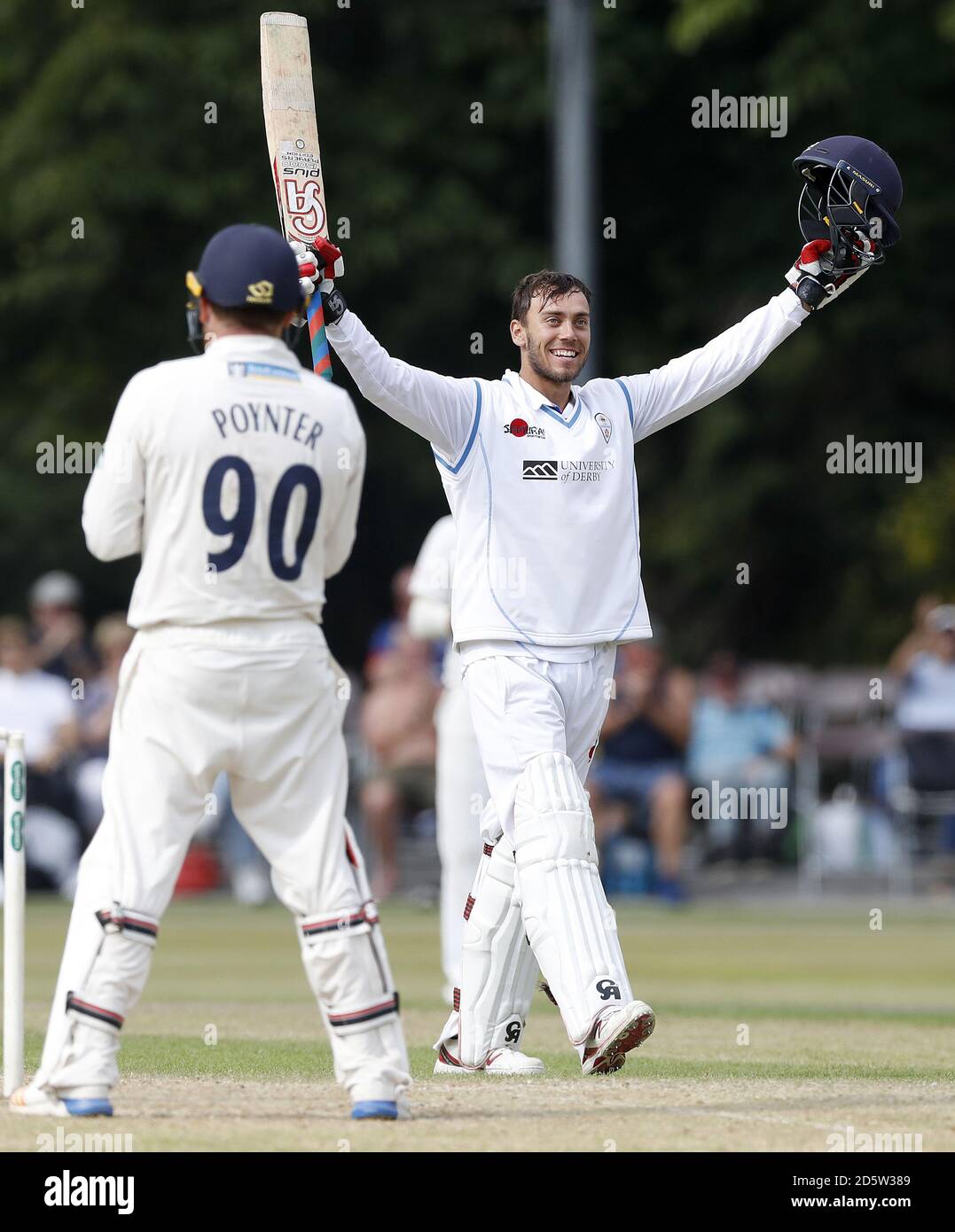 Derbyshire's Alex Hughes celebrates making a century against Durham ...