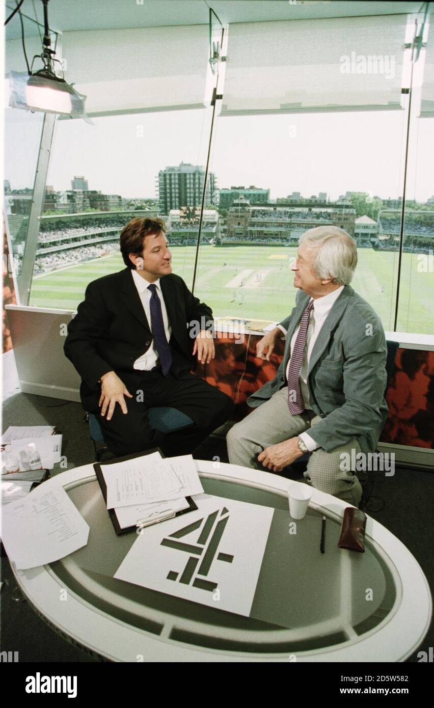 Channel Four commentators Mark Nicholas and Richie Benaud Stock Photo ...