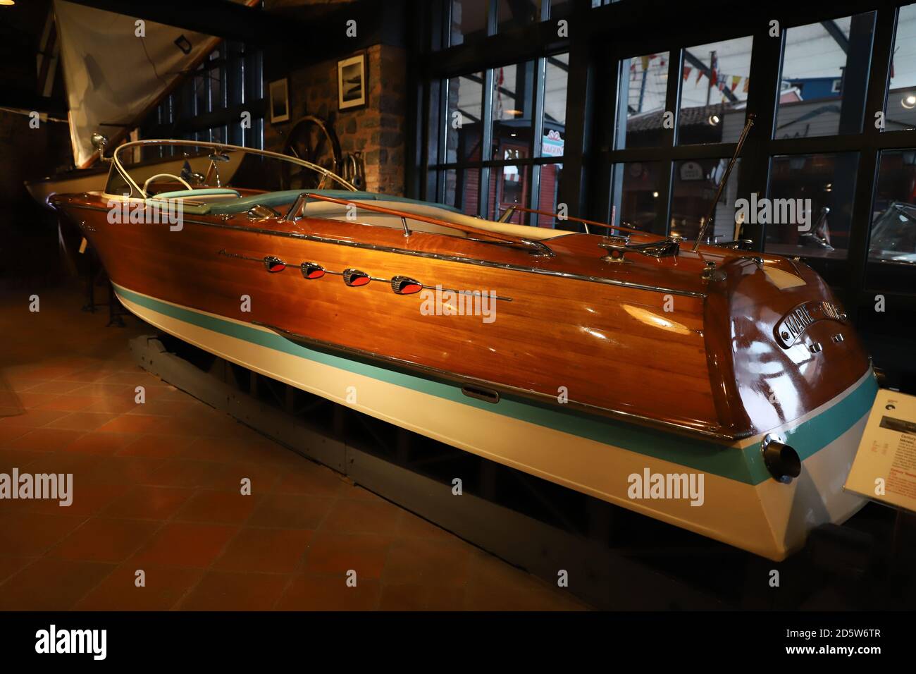 ISTANBUL, TURKEY - SEPTEMBER 20, 2020: Classic speed boat in Rahmi M ...