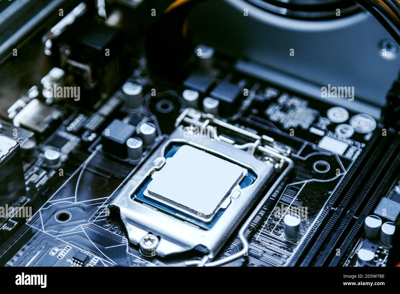 Motherboard of a personal computer, processor close-up. Modern ...