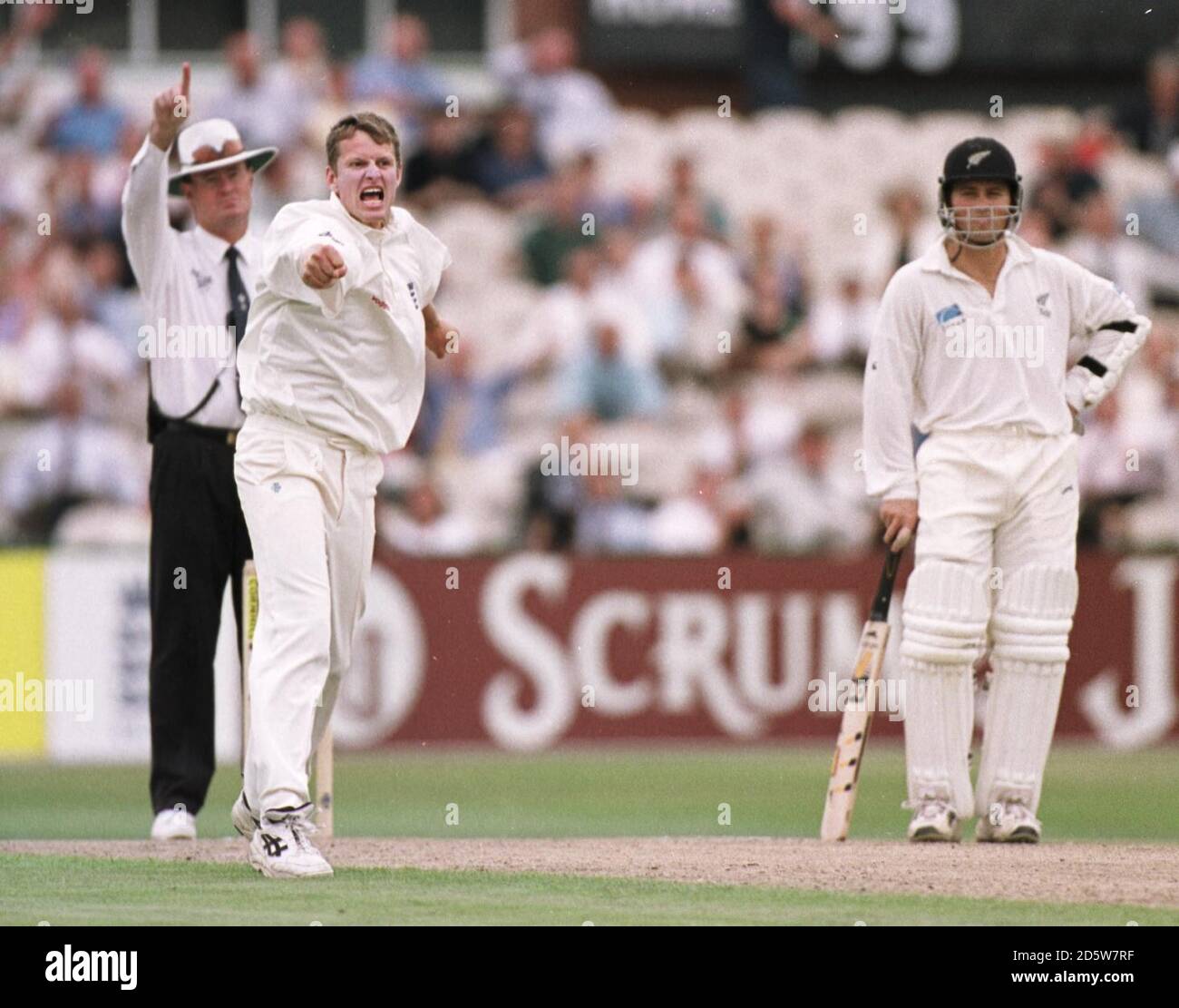 England's Peter Such celebrates trapping New Zealand's captain Stephen ...