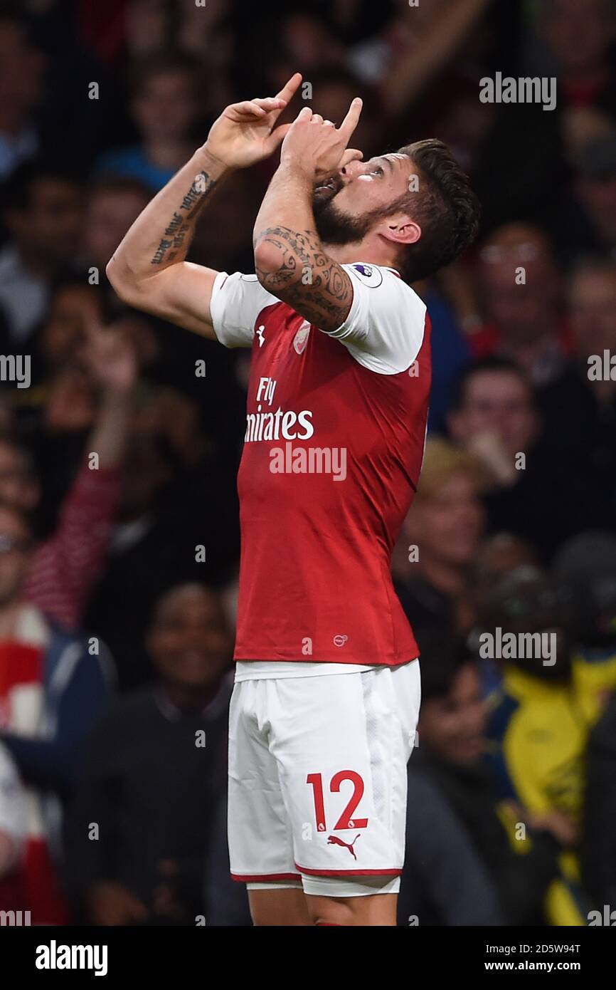 Arsenal's Olivier Giroud celebrates scoring the winning goal Stock ...