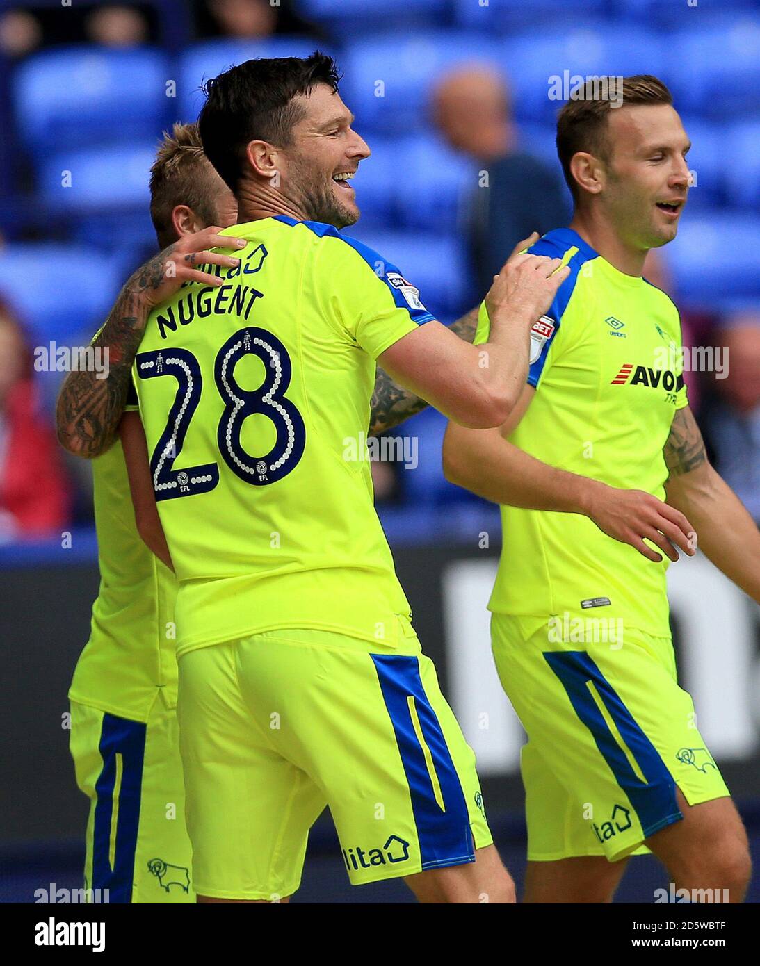 Derby County's David Nugent celebrates with his team-mates after he ...