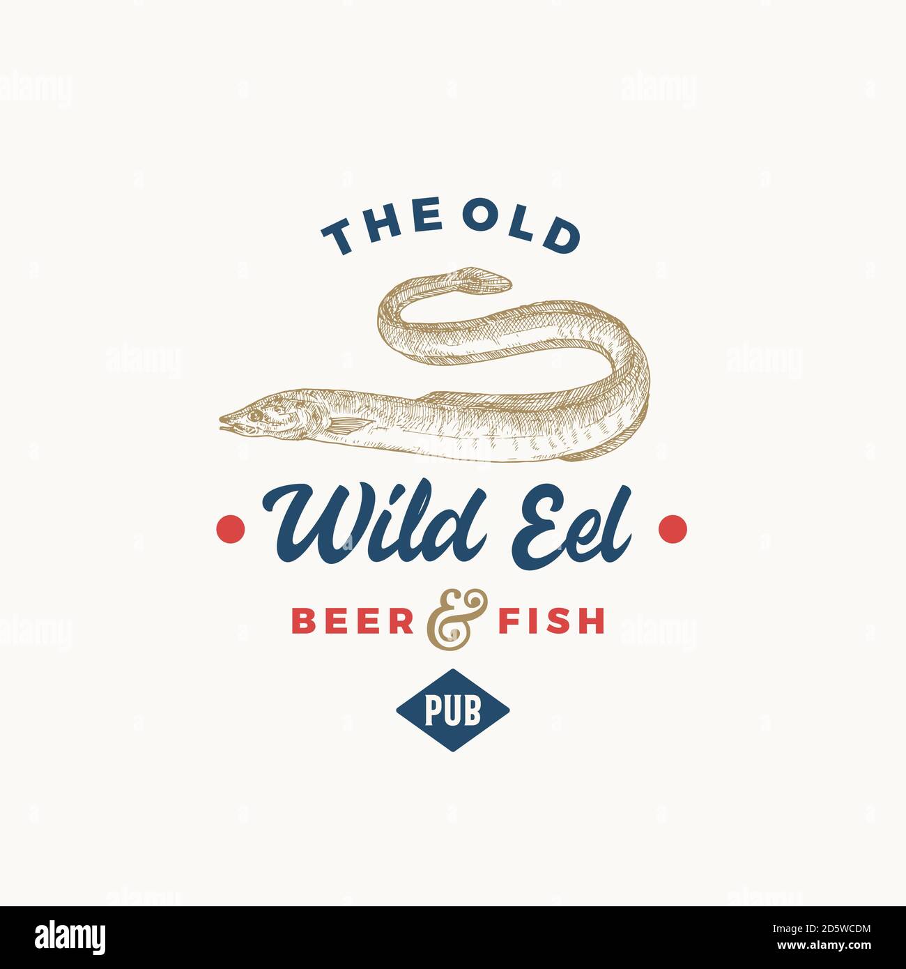 The Old Wild Eel Beer Pub Abstract Sign, Symbol or Logo Template. Hand ...