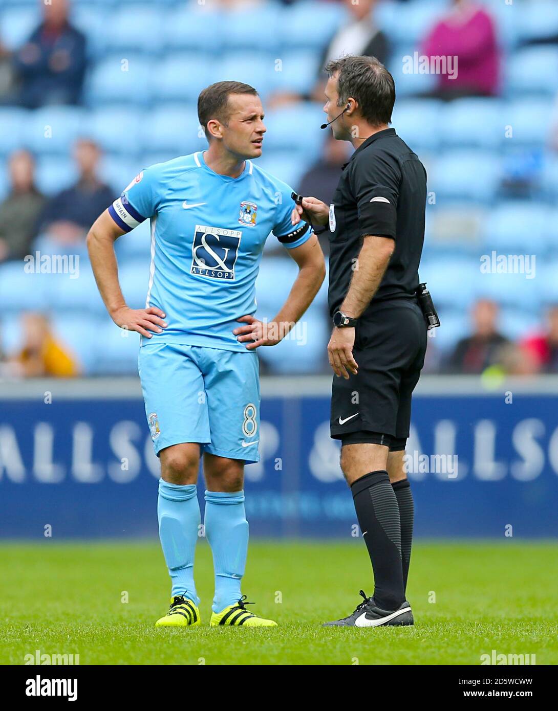 Coventry City's Michael Doyle speaks with referee Paul Tierney Stock ...