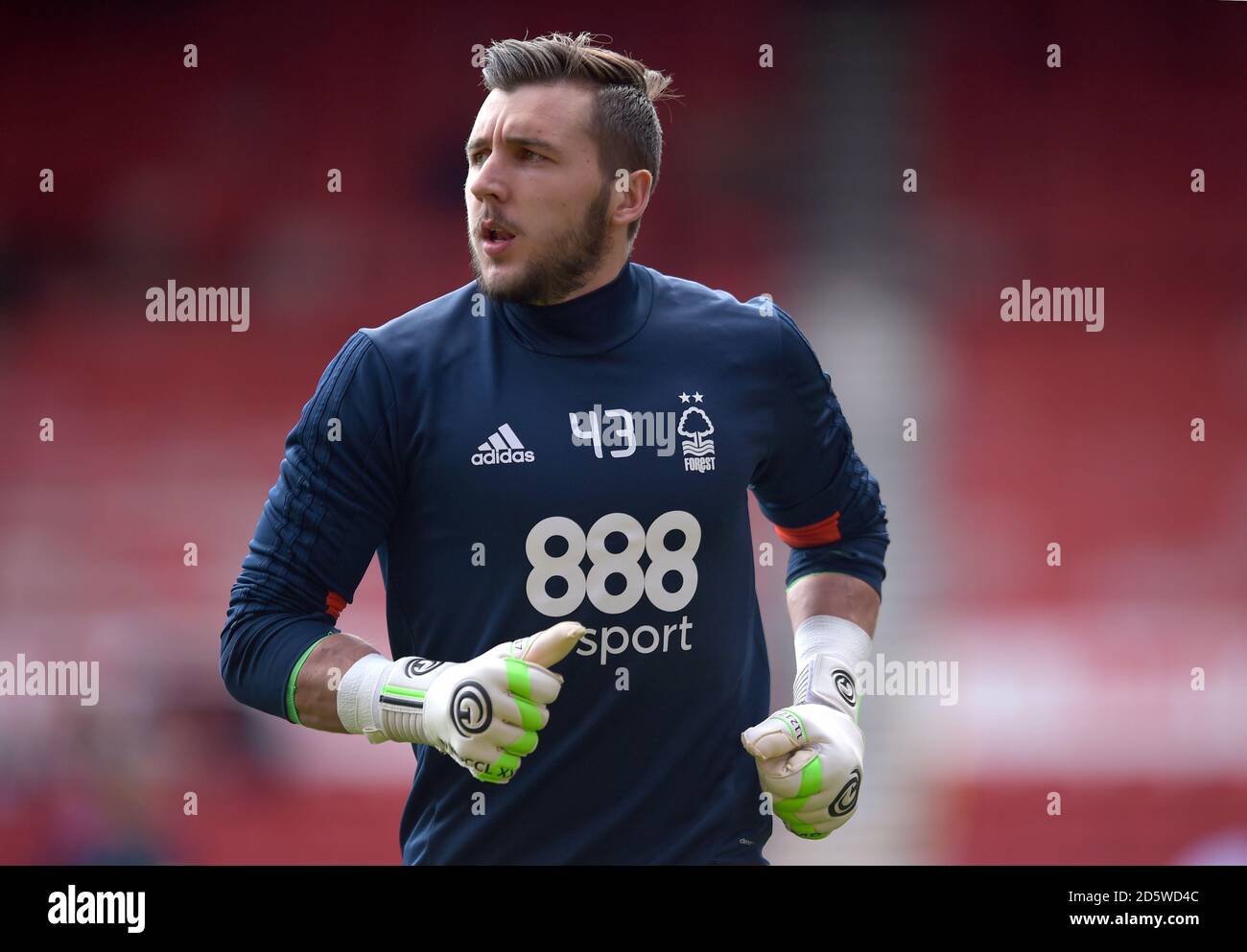 Nottingham Forest goalkeeper Jordan Smith warming up prior to the match ...