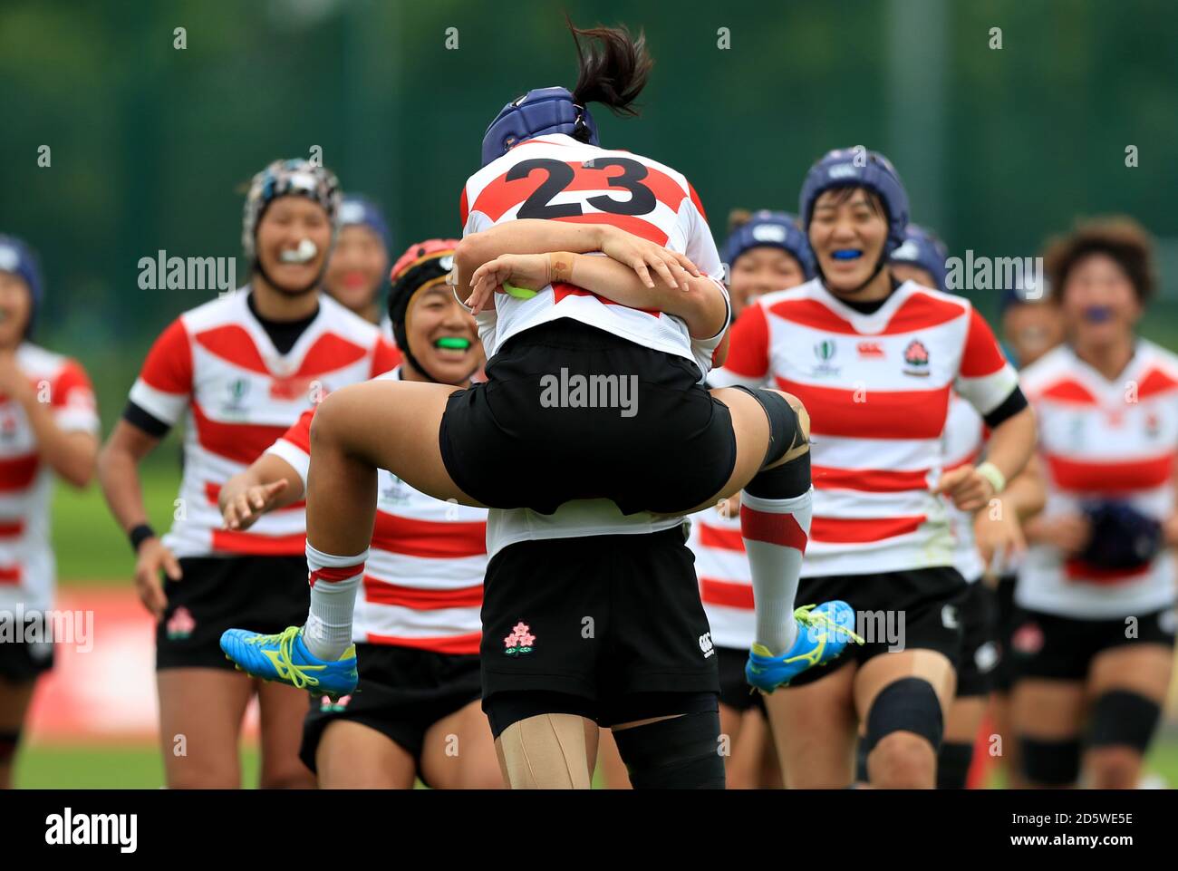 Japan's Ai Tasaka and team mates celebrate at the final whistle Stock ...
