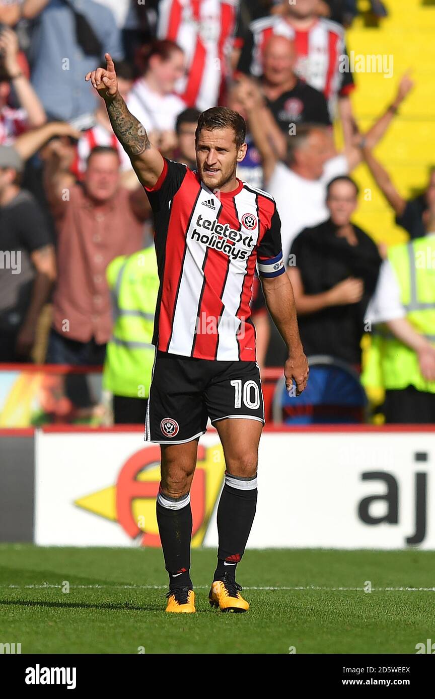 Sheffield uniteds billy sharp celebrates scoring hi-res stock ...