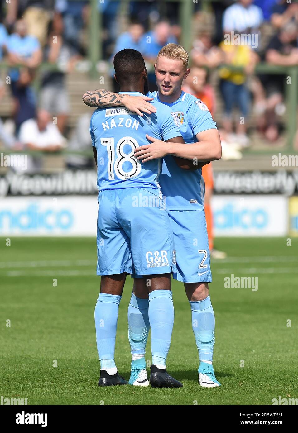 Coventry City's Duckens Nazon (left) and Jack Grimmer embrace before ...