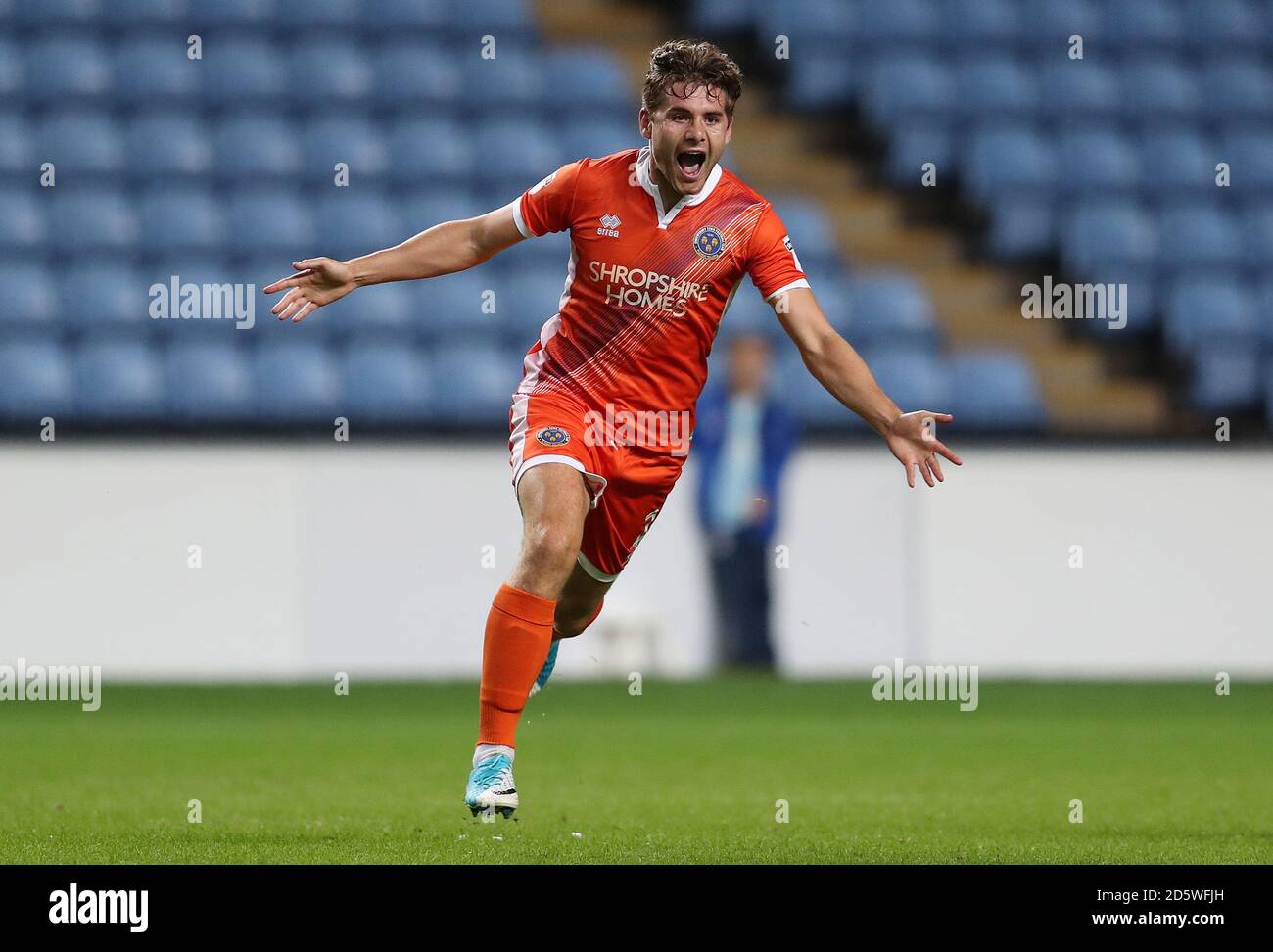 Shrewsbury Town's Joe Riley celebrates his winning gaol Stock Photo - Alamy