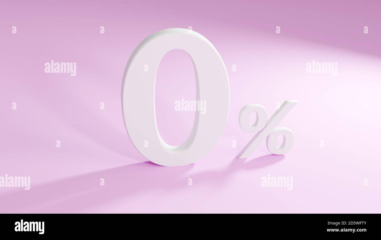 zero percent or 0 % White color isolated on pink background with shadow ...