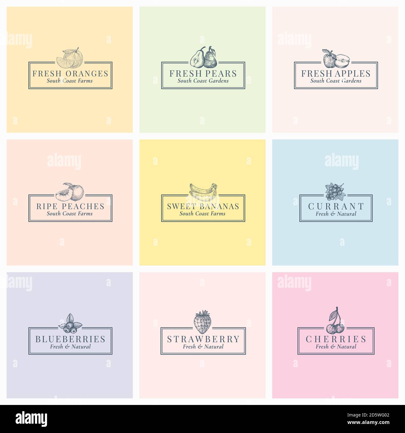 Fruits and Beries Abstract Vector Signs, Symbols or Logo Templates ...