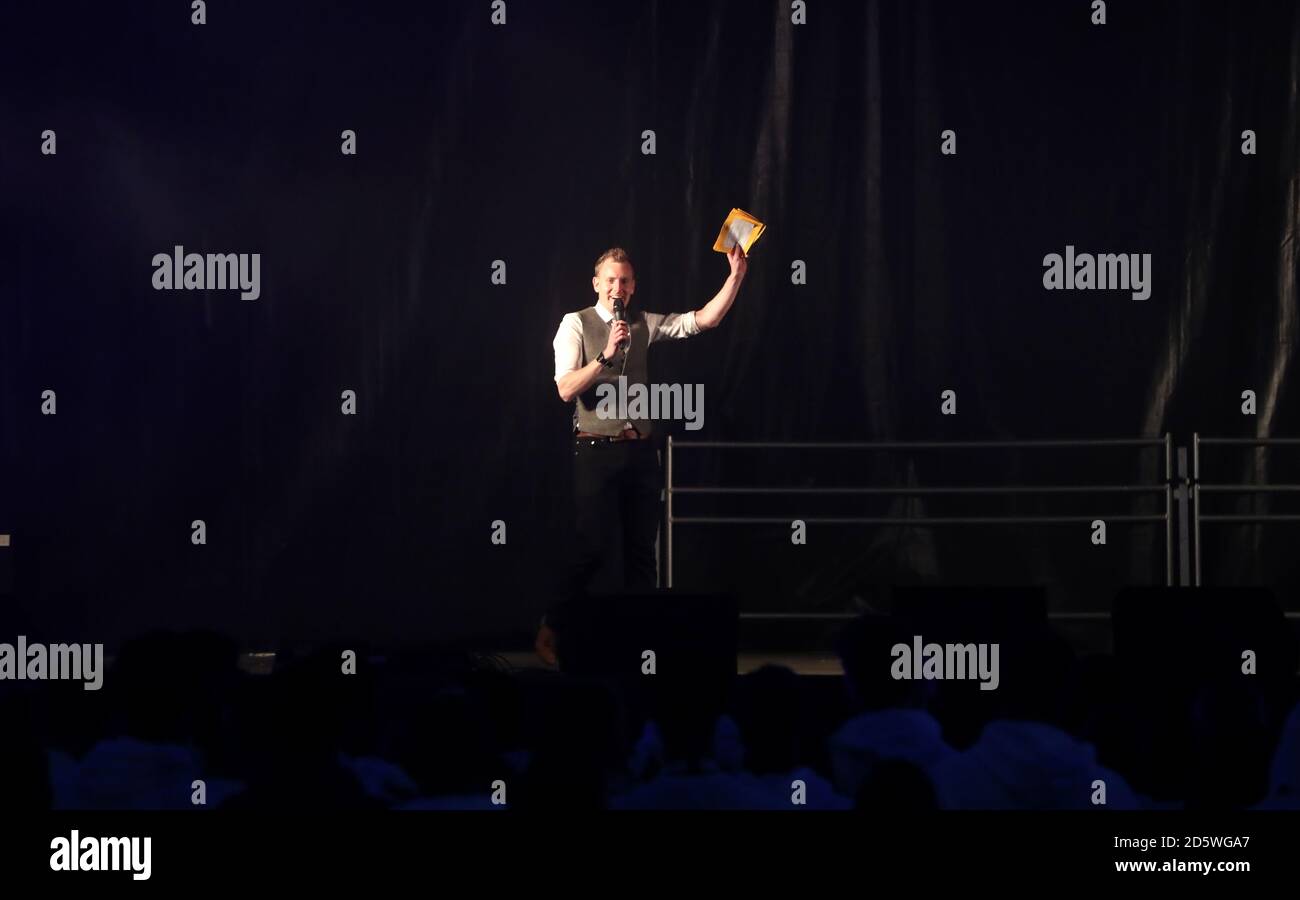 Compere Ben Croucher on stage at the opening ceremony of the 2017 ...