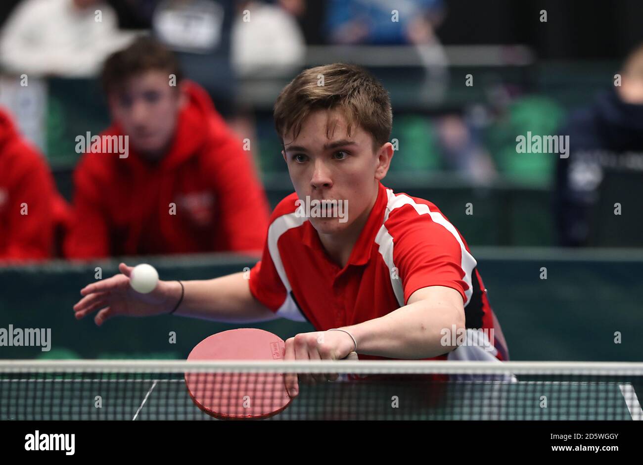 Wales' Joshua Stacey during the boys team table tennis event during the ...
