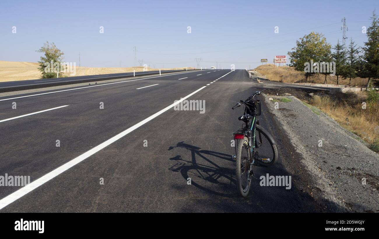 cycling on the newly built asphalt road, cycling on the highway Stock ...