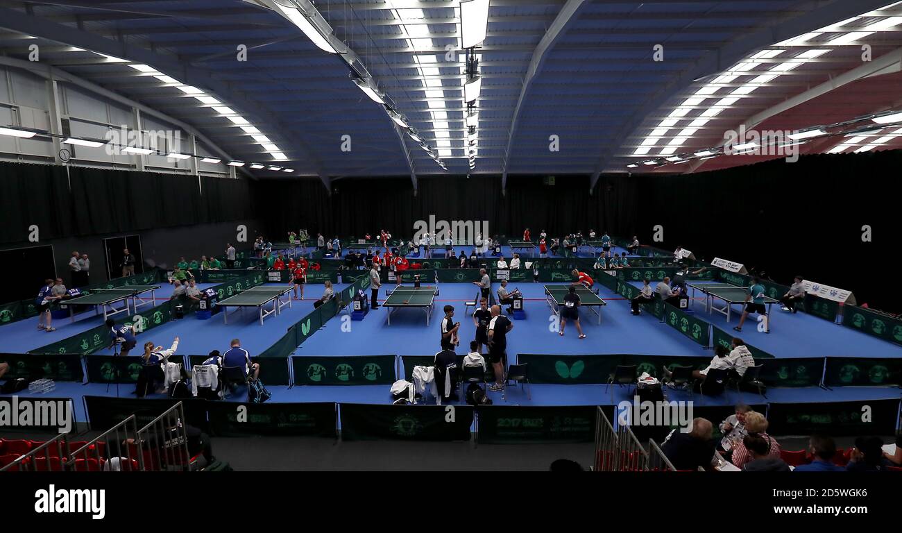 A general view of the action during the team table tennis event during ...