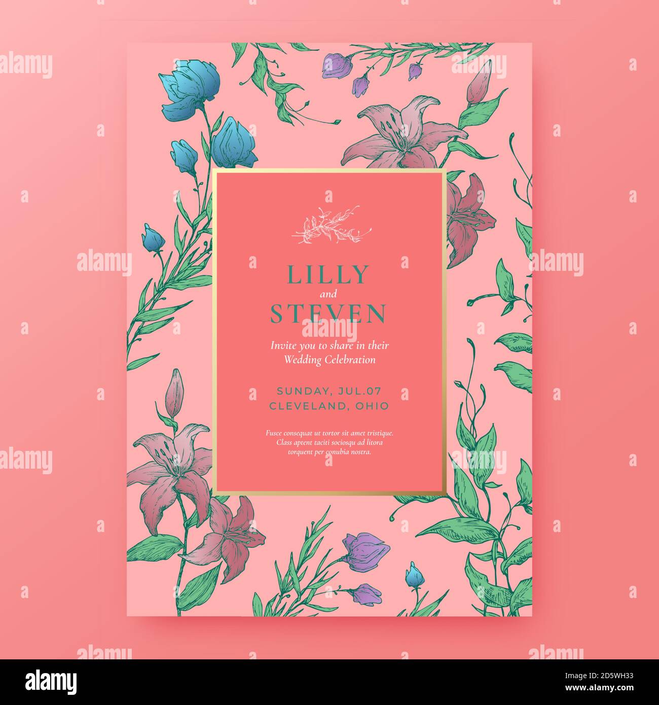 Floral Background Wedding Invitation Template. Abstract Vector Greeting ...