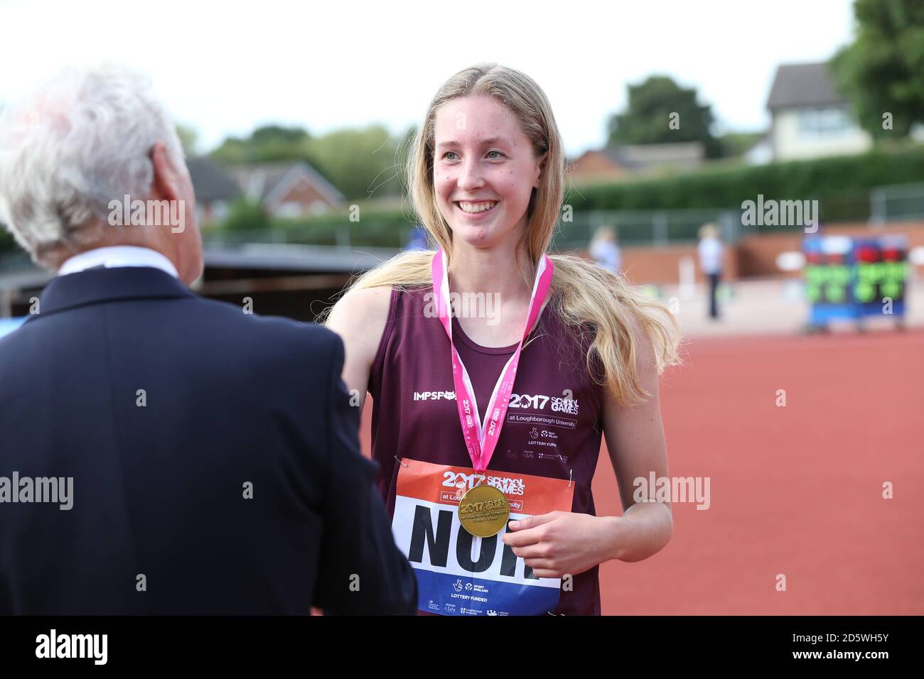 England North's Emma Howe (gold) with her medal after the girls javelin ...