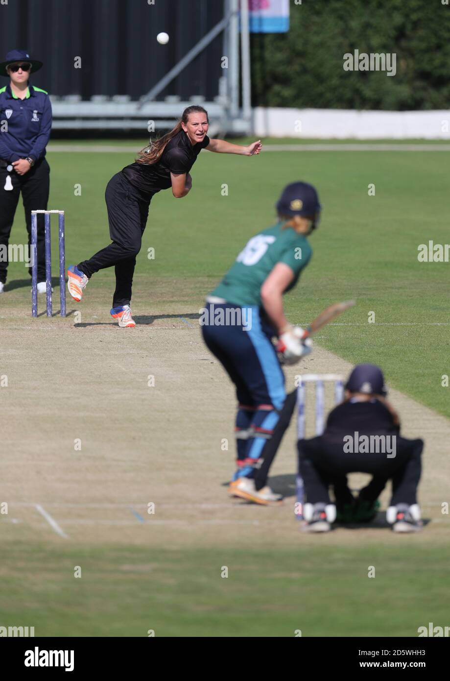 Team Knight's Stephanie Hutchins bowls towards team Brunt's Sarah Glenn ...