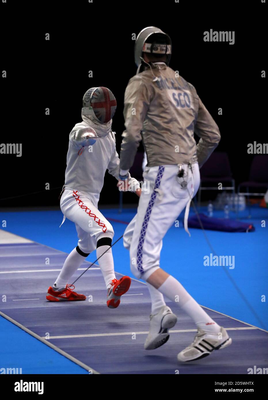 England's James Edwards and Scotland's Sam McLellan compete during the ...