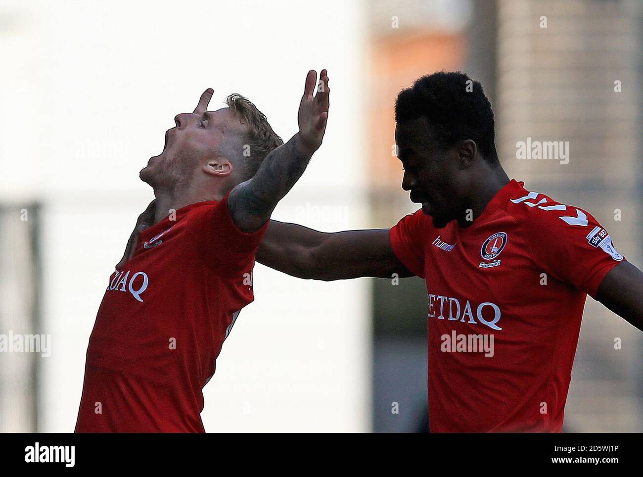 Charlton Athletic's Billy Clarke (Left) celebrates after he scores his ...