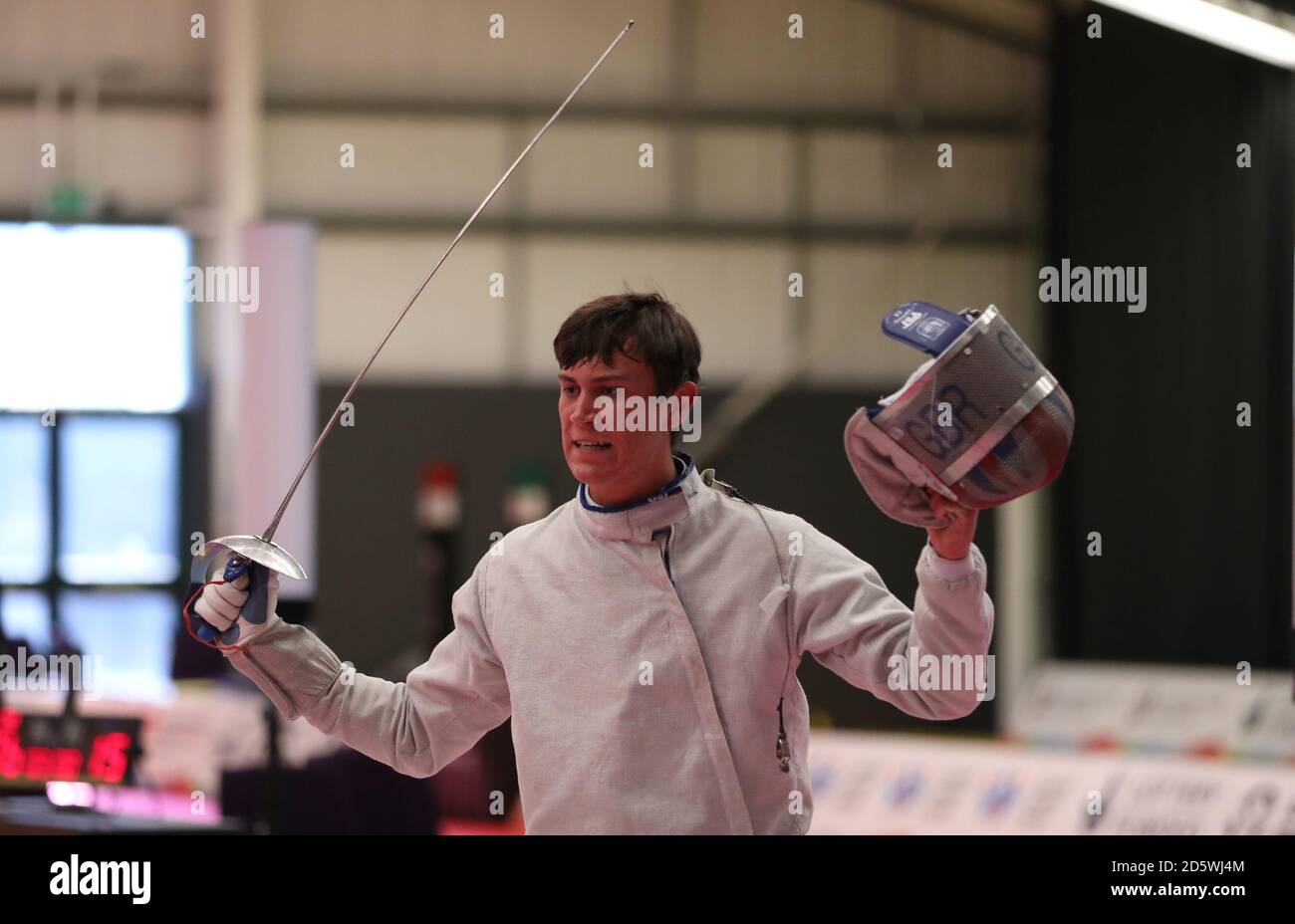 England's James Edwards celebrates winning the Men's Sabre Final during ...