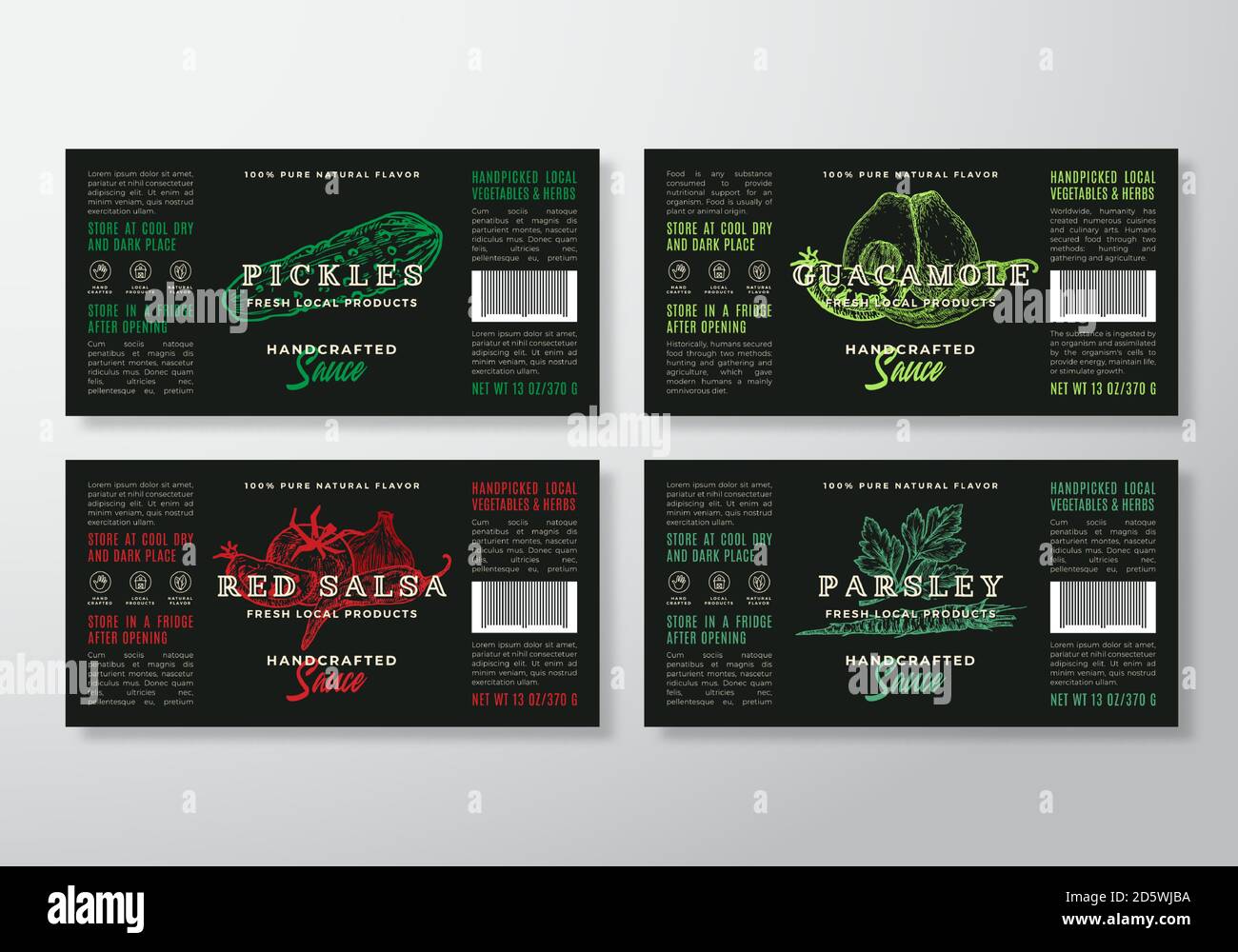 Handcrafted Sauce Labels Template Set. Abstract Vector Packaging Design ...
