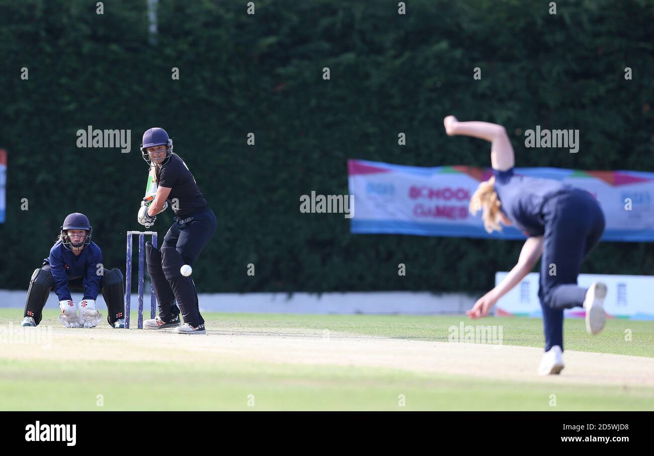 Team Sciver's (Blue) Katie Wolfe bowls at Team Knight's (Black) Natasha ...