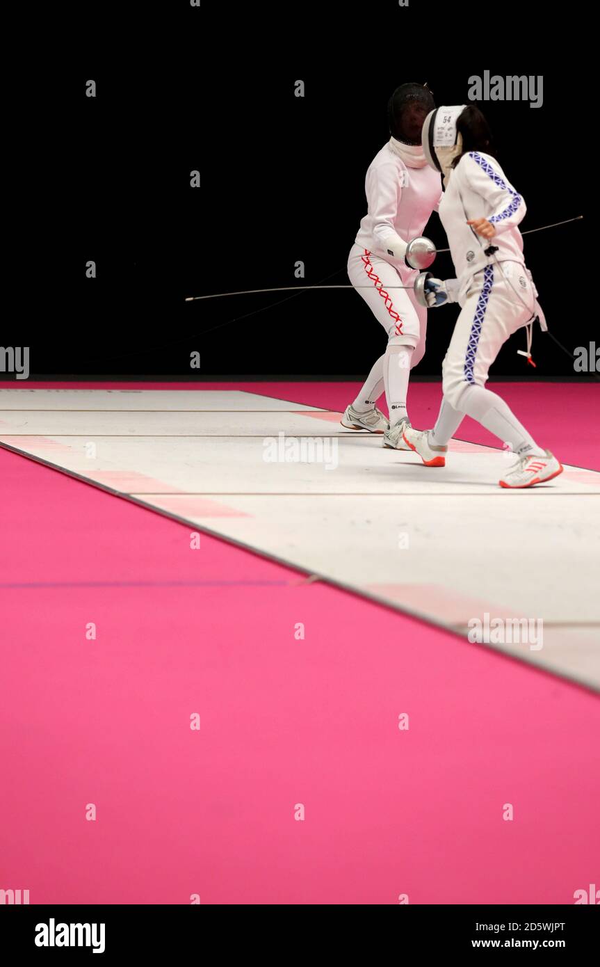England's Alexandra Powell and Scotland's Rachael Lever compete in the ...