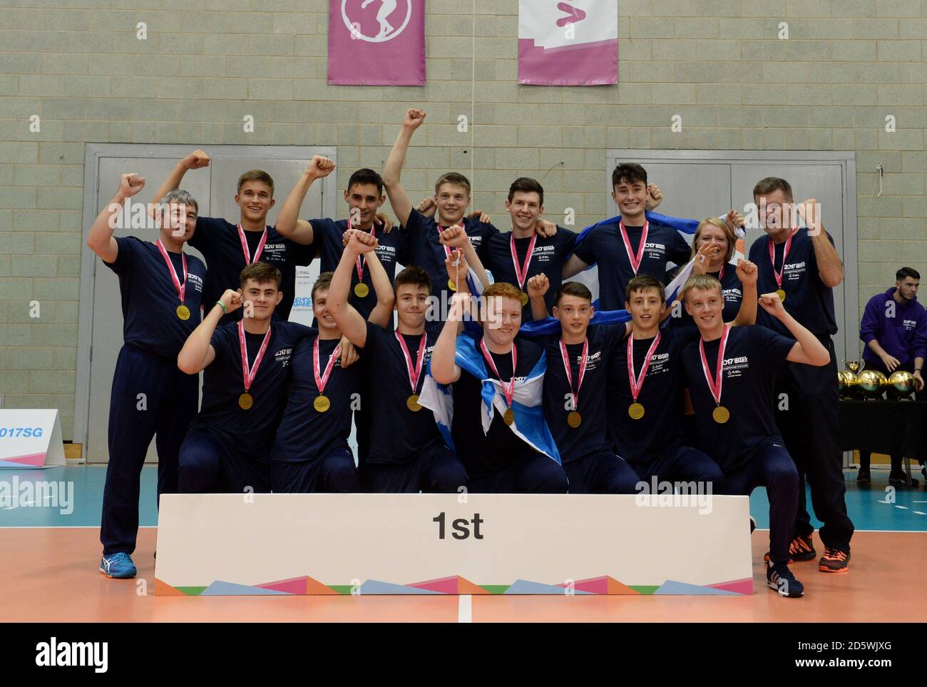 Scotland East with their gold medals in the Volleyball presentation ...