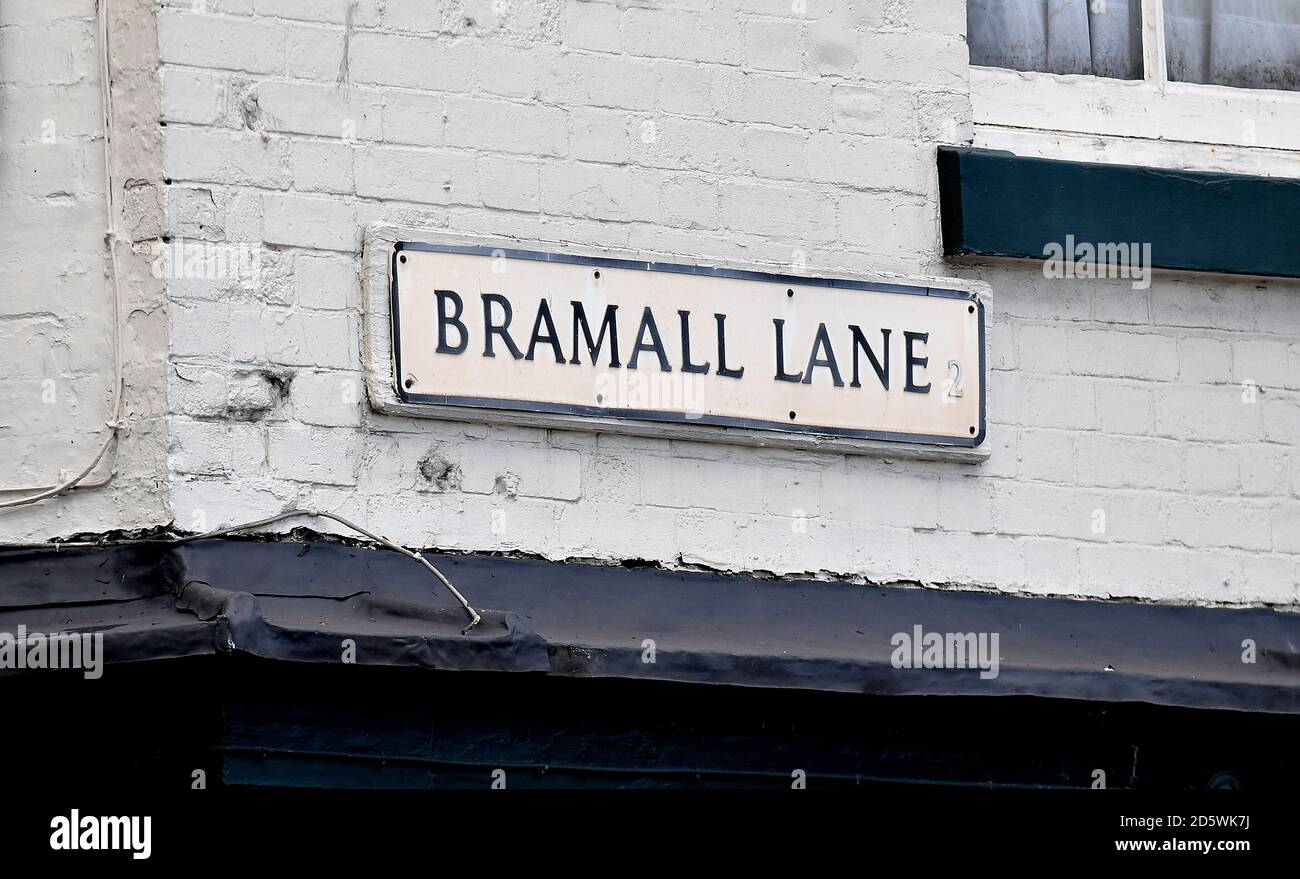 A general view of the Bramall Lane street sign outside the ground Stock ...