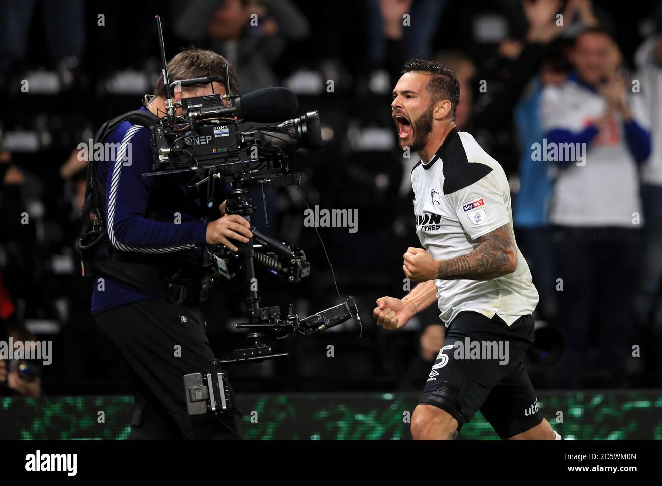 Derby County's Bradley Johnson celebrates scoring his side's fourth ...
