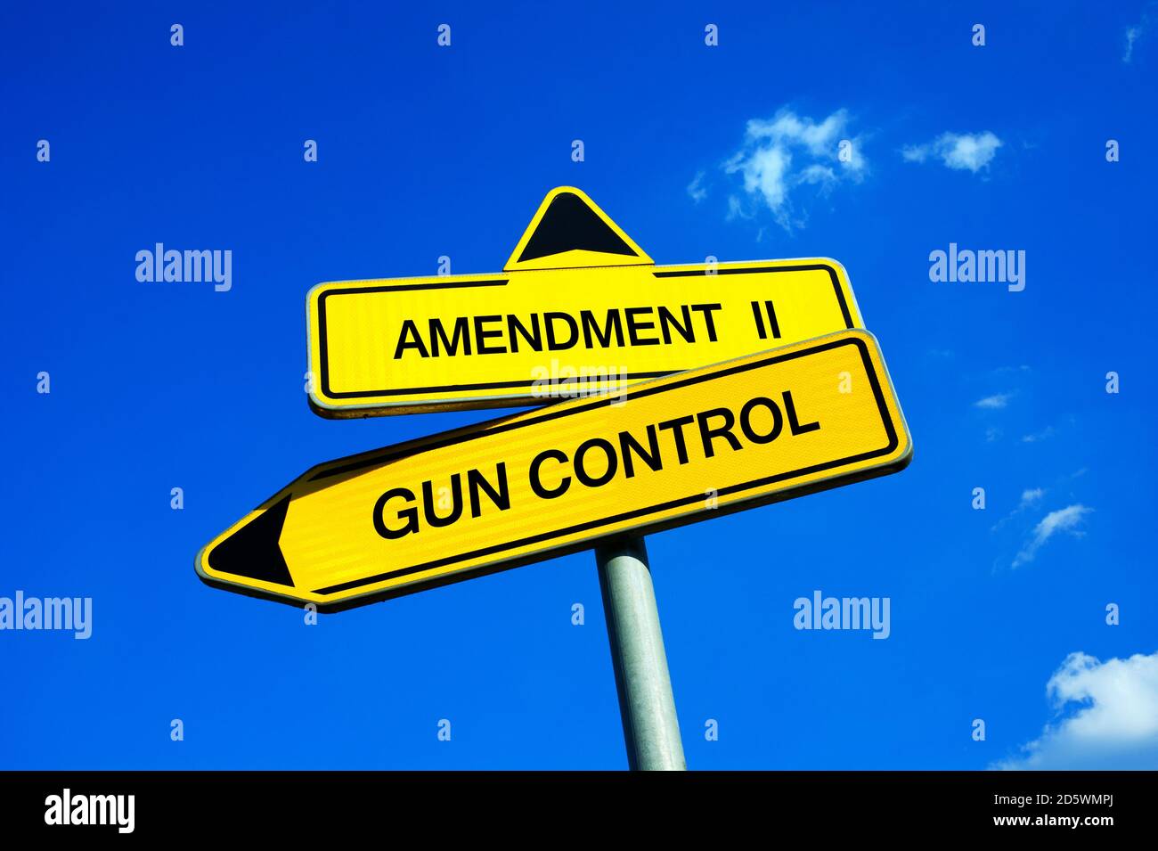 Amendment II vs Gun Control - Traffic sign with two options - Freedom ...