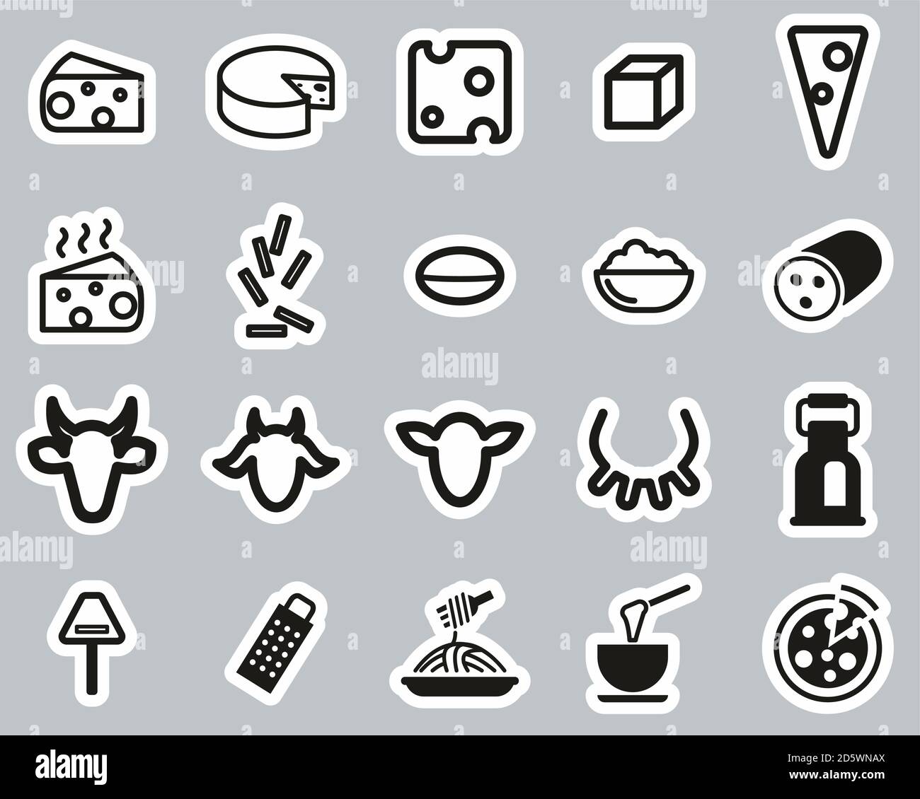 Cheese Type Icons Black & White Sticker Set Big Stock Vector Image ...