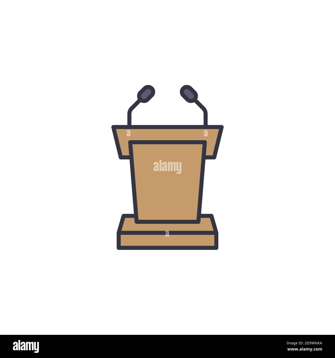 Podium with microphone vector icon symbol isolated on white background ...