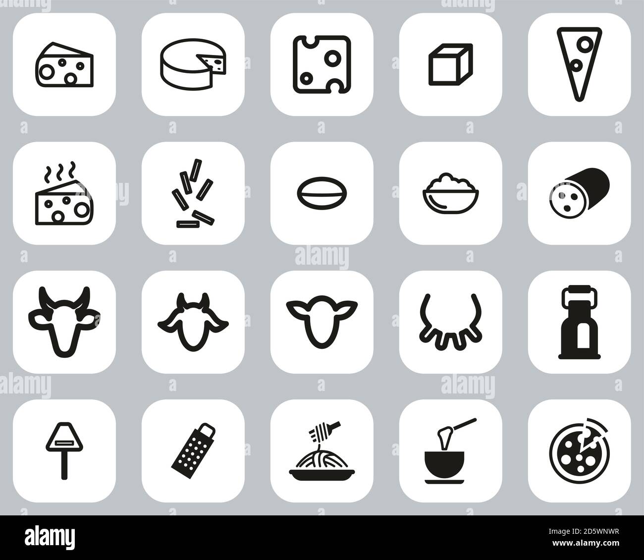 Cheese Type Icons Black & White Flat Design Set Big Stock Vector Image ...