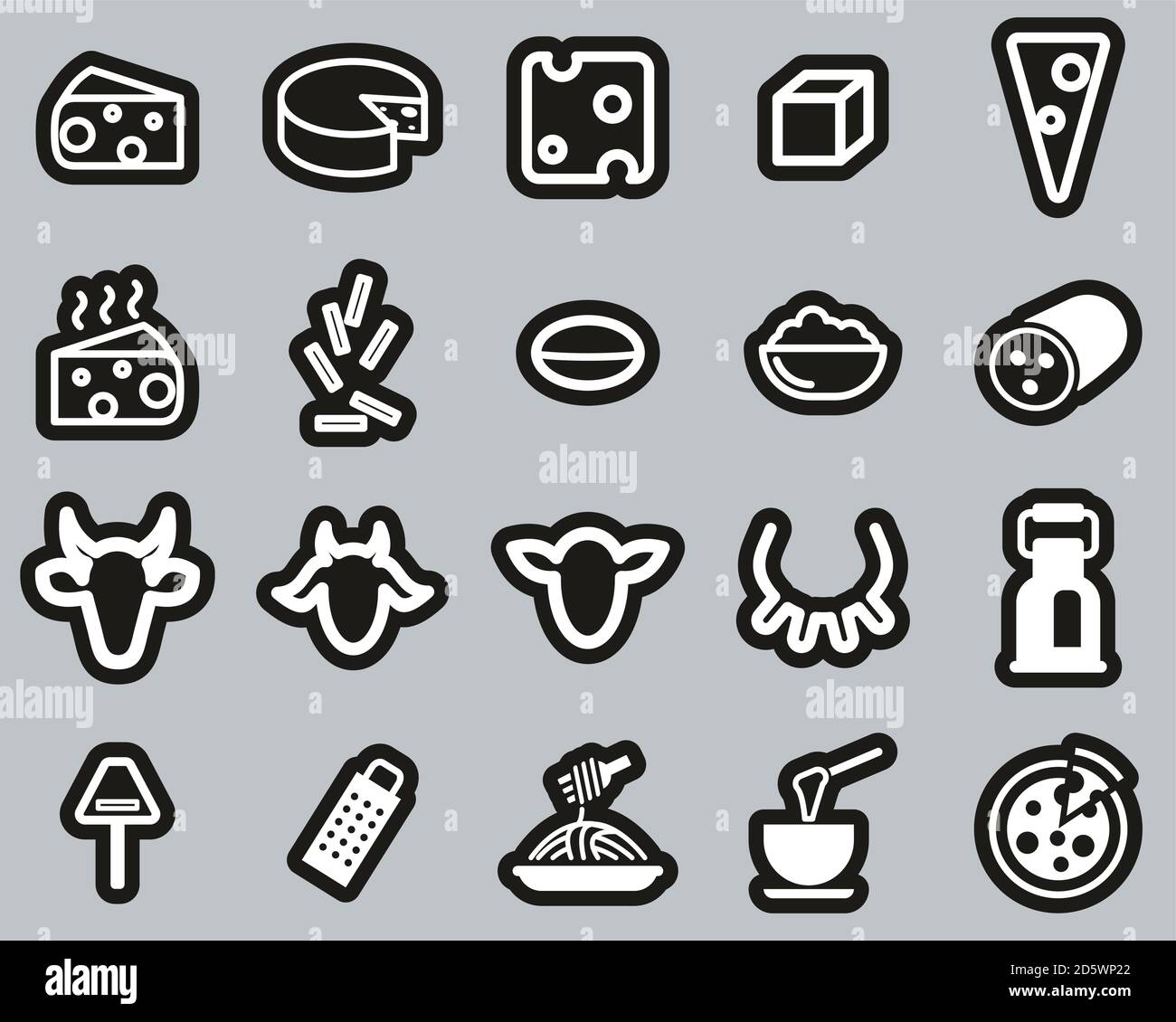 Cheese Type Icons White On Black Sticker Set Big Stock Vector Image ...