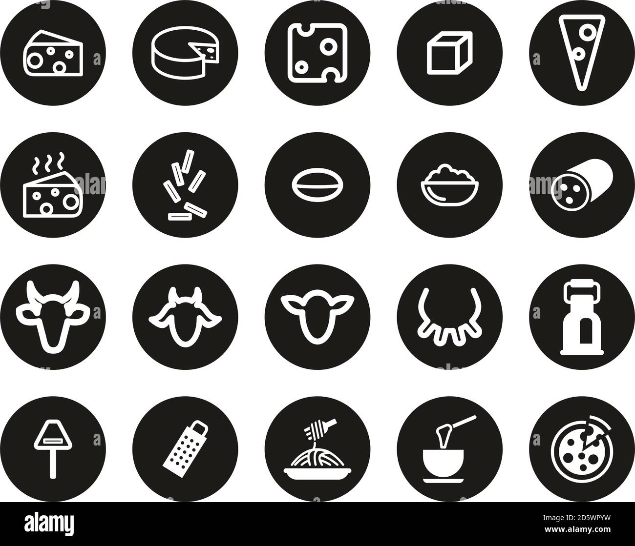 Cheese Type Icons White On Black Flat Design Circle Set Big Stock ...