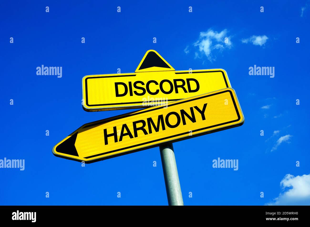 Discord vs Harmony - Traffic sign with two options - harmonious ...