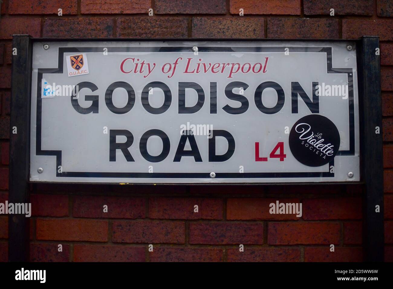 A Goodison Road sign outside Goodison Park Stock Photo - Alamy