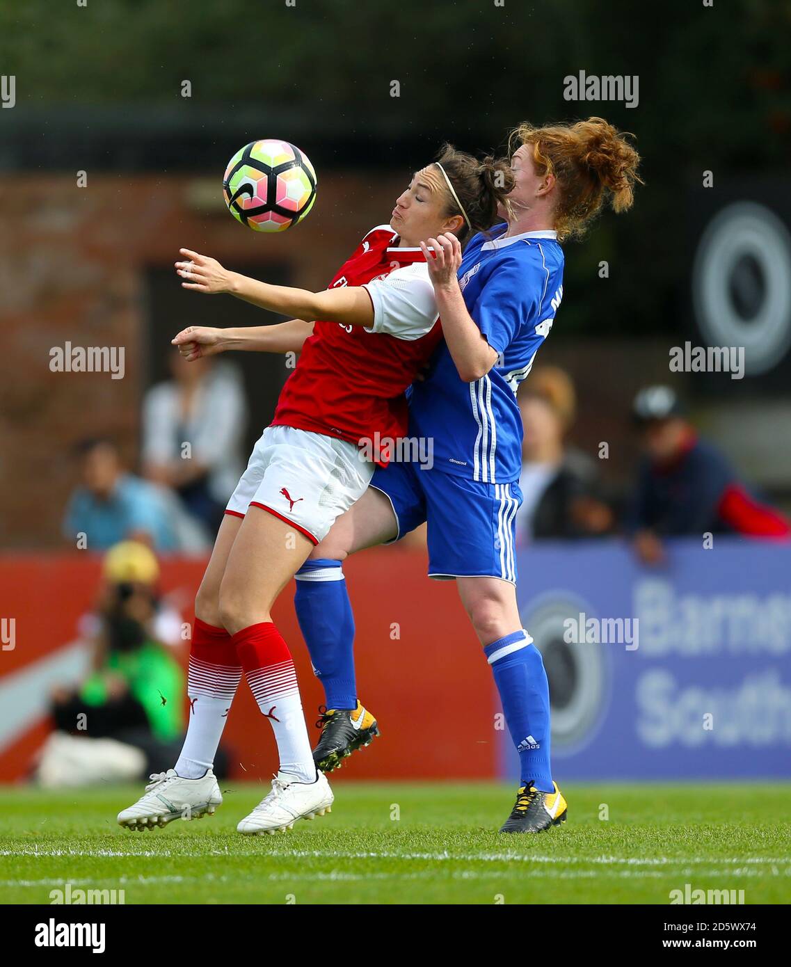 Arsenal's Emma Follis (left) and Birmingham City's Jessica Samuelsson ...