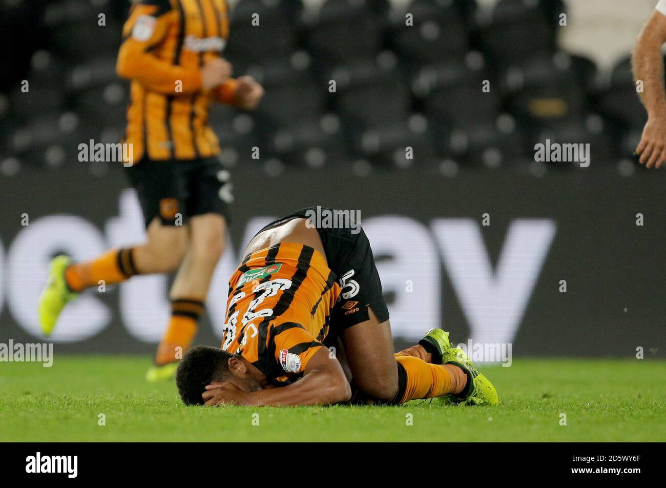 Hull City's Fraizer Campbell is fouled Stock Photo - Alamy