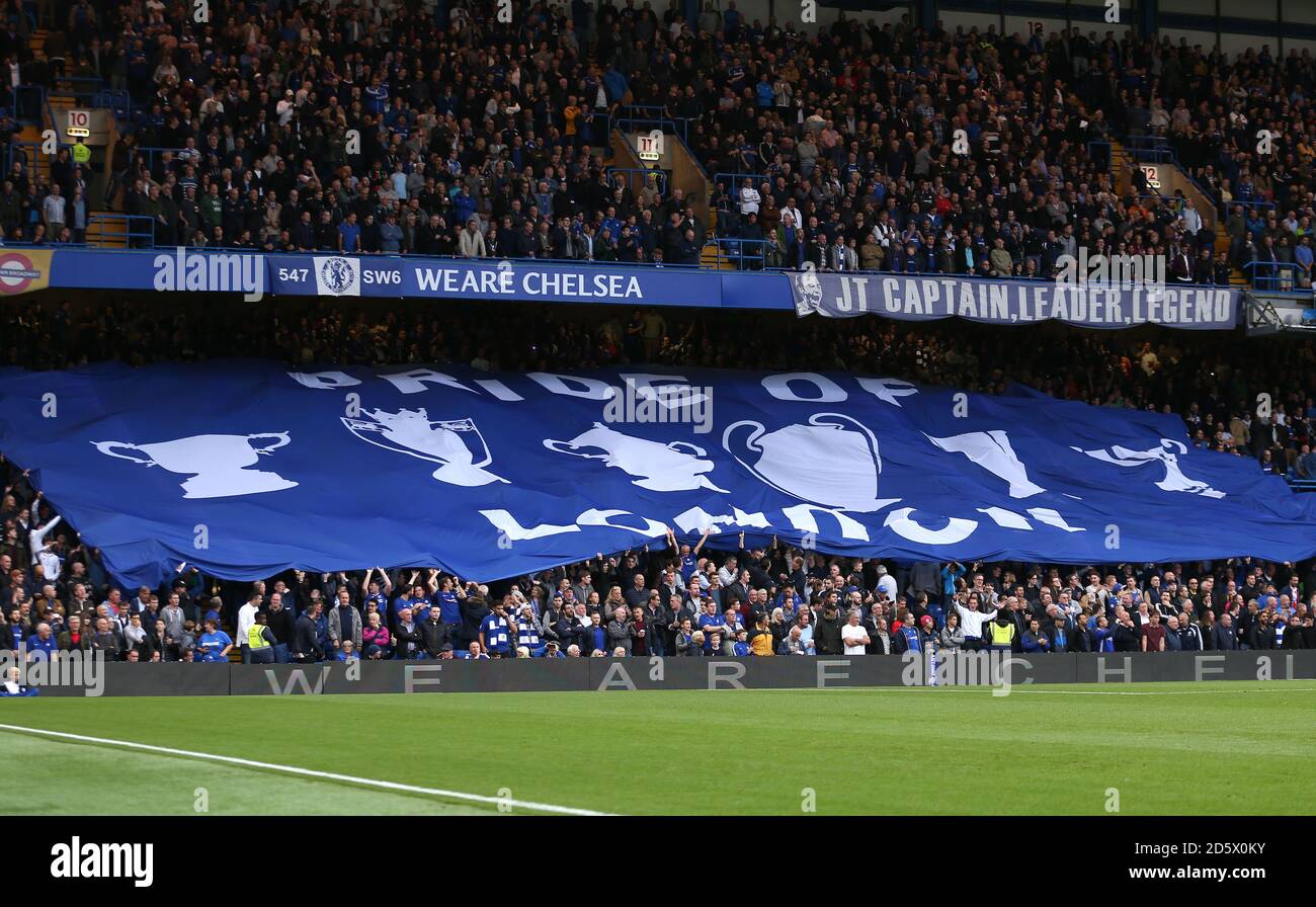 Chelsea fans in the stands with a pride of London banner Stock Photo ...